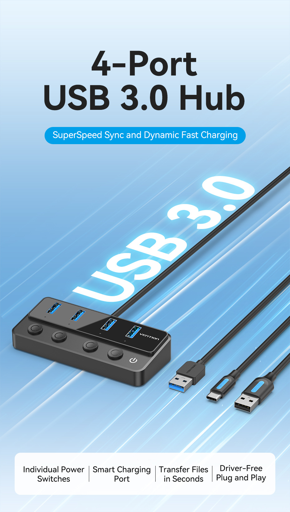 Jual Vention USB Hub 2.0 3.0 With Power Switch Led And Usb C Power ...