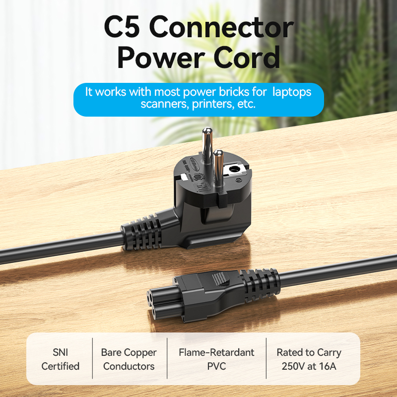 Jual Vention Kabel Power Adaptor Charger C5 Connector 3 Lobang | Shopee ...