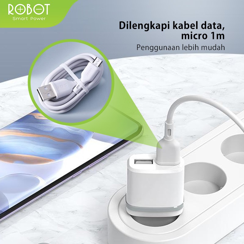 Jual ROBOT Kepala Charger Fast Charging Kabel Micro USB 2.1A Kepala ...