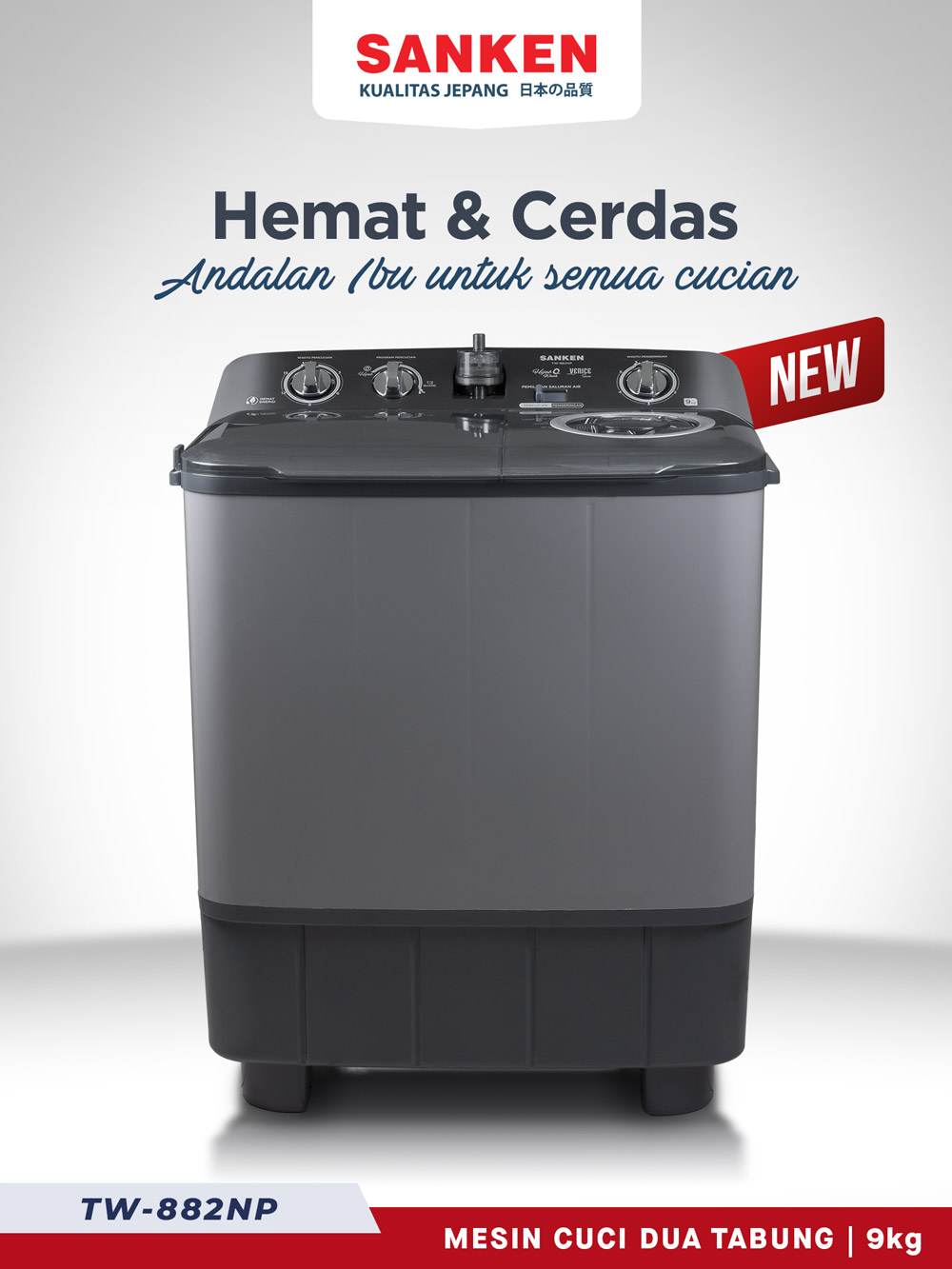 Jual Sanken Mesin Cuci 2 Tabung TW-882NP 9Kg Hitam | Shopee Indonesia
