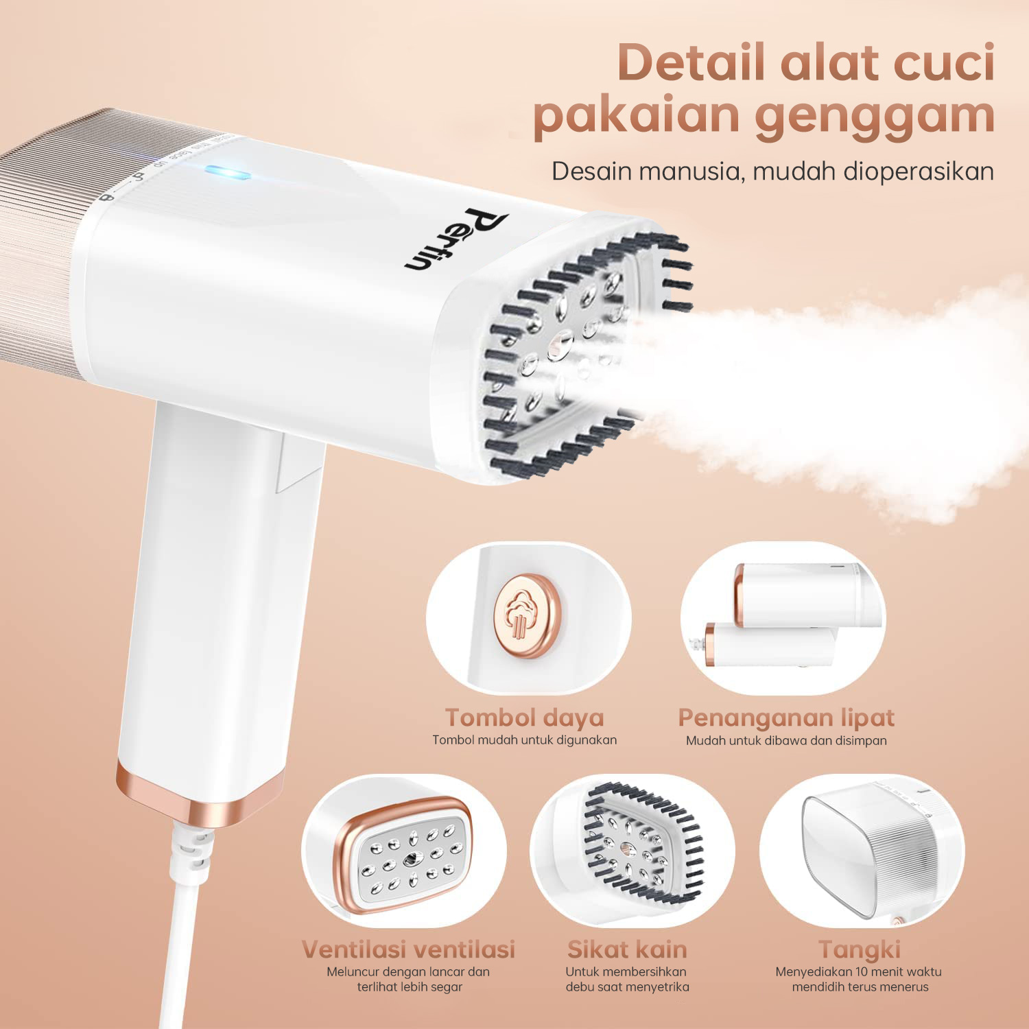 Jual Perfin PF32JT Setrika Uap Portable Untuk Pakaian Handheld Garment Steamer Elektrik 1000W ...