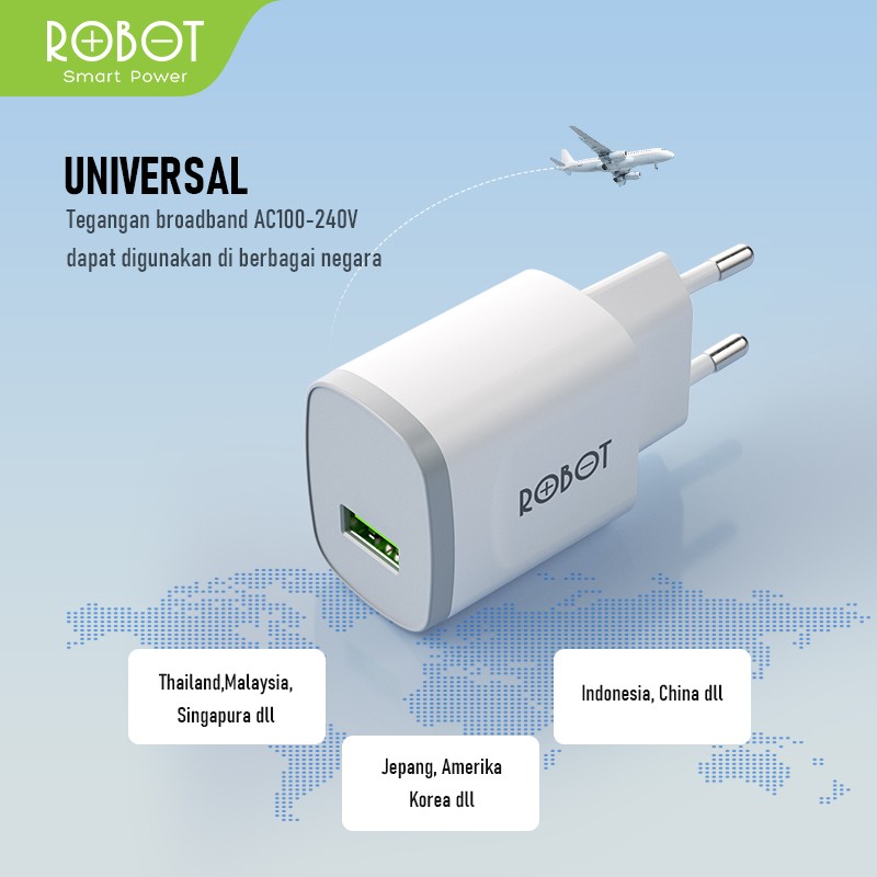 Jual ROBOT Charger RT-L2 Single Port Quick Charging 18W QC3.0 Original ...