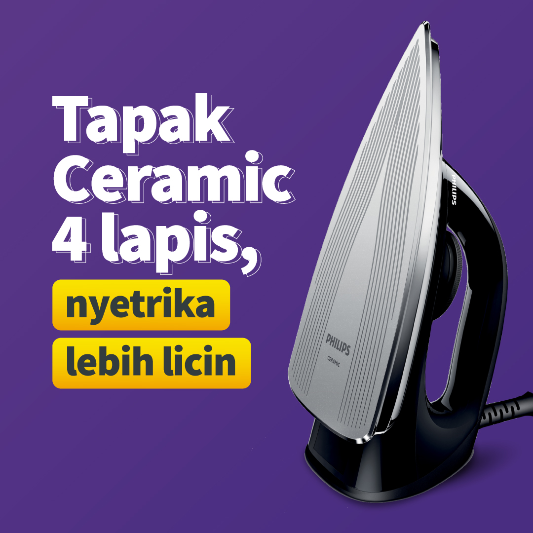 Jual Philips Setrika kering HD1173/80 Hitam, Ceramic 4 Lapis, Anti ...