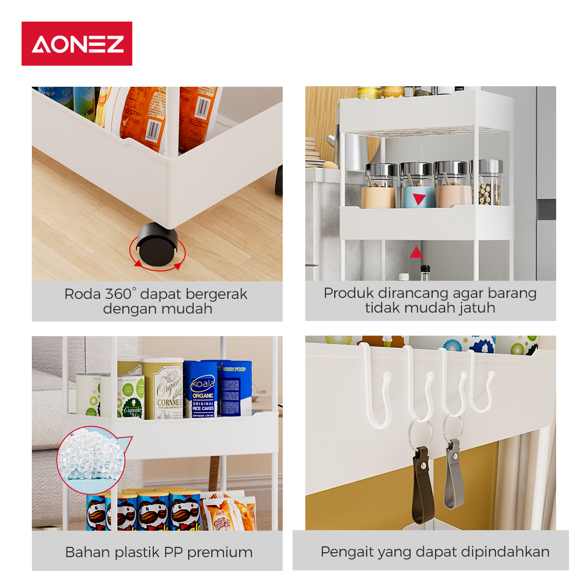 Jual AONEZ Rak Dapur Rak 4 Tingkat Dengan Roda Square Rak Susun ...
