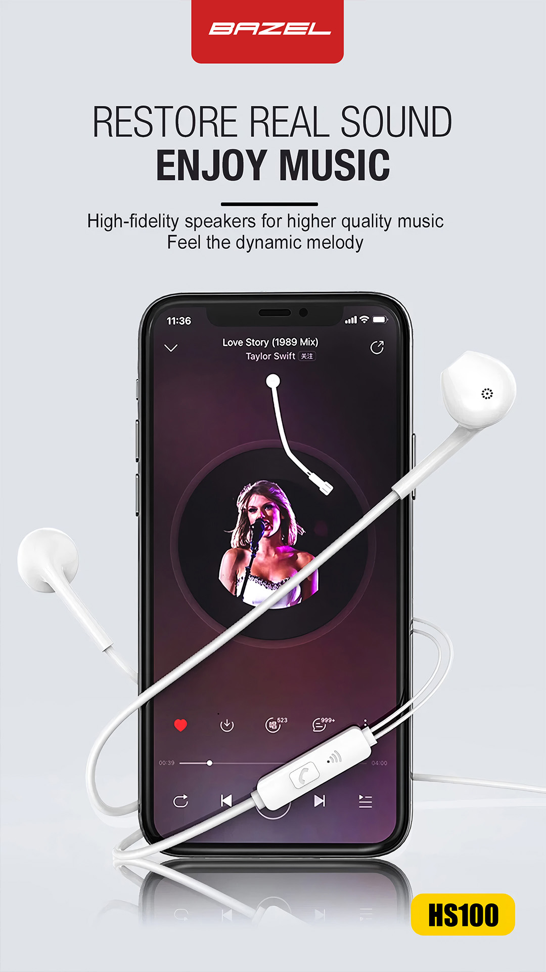 Jual Bazel HS100 Wired Earphone Headset 3.5mm With Microphone | Shopee ...
