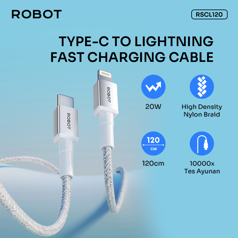 Jual ROBOT Kabel RSCL120 Data Type C To Lightning 1,2 Meter Garansi 1 ...