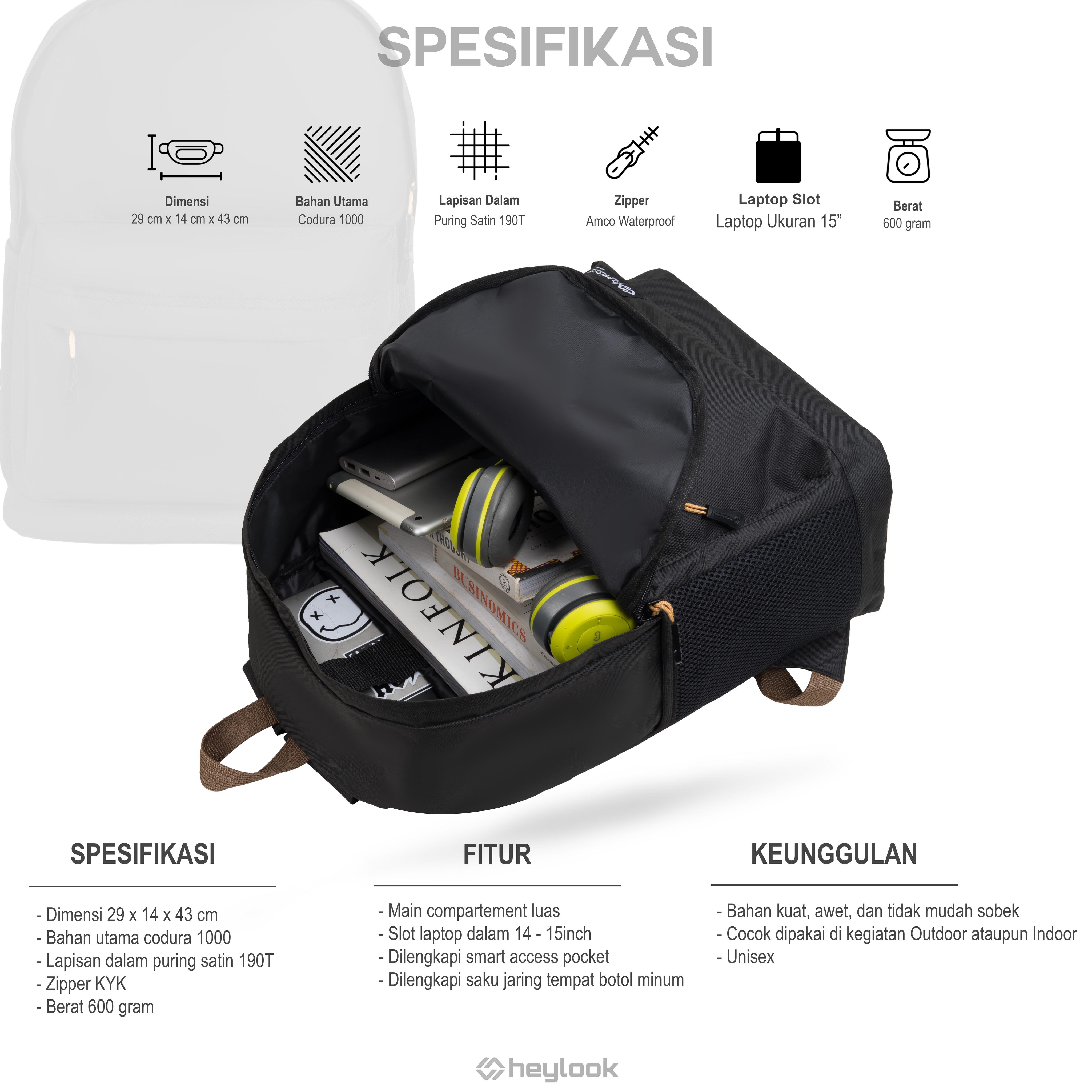 Jual HEYLOOK Official - Backpack RIVER Tas Ransel Laptop Pria Tas ...