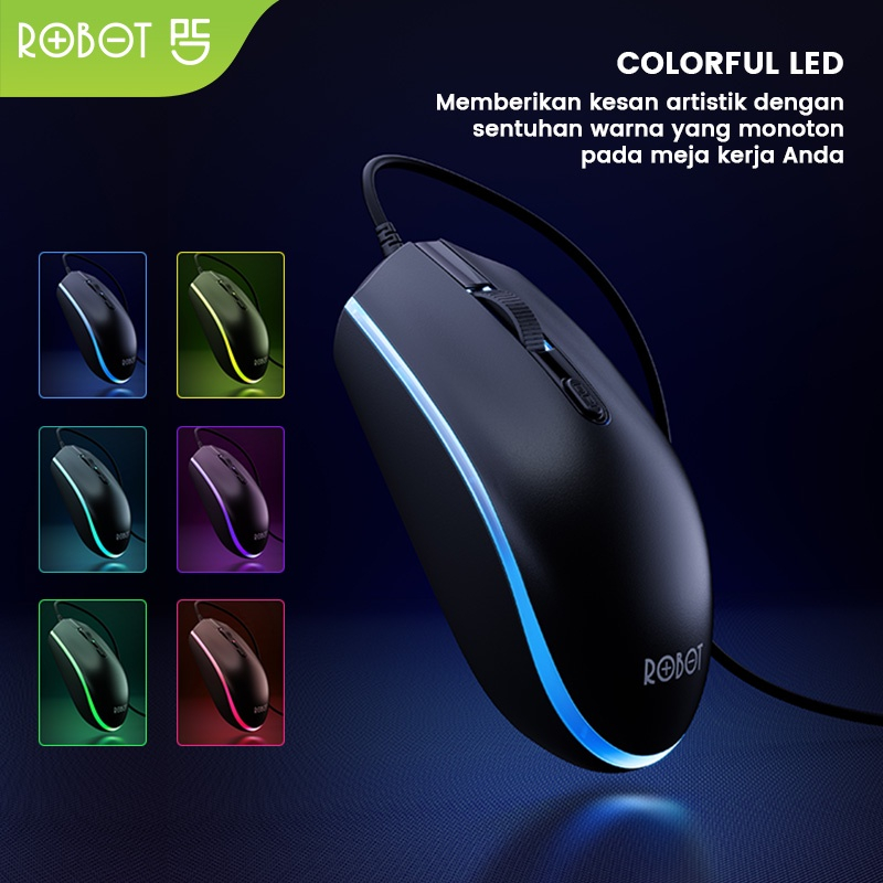 Jual ROBOT Mouse Wired Mouse Kabel Office Tipe M130 Colorful LED 3 ...