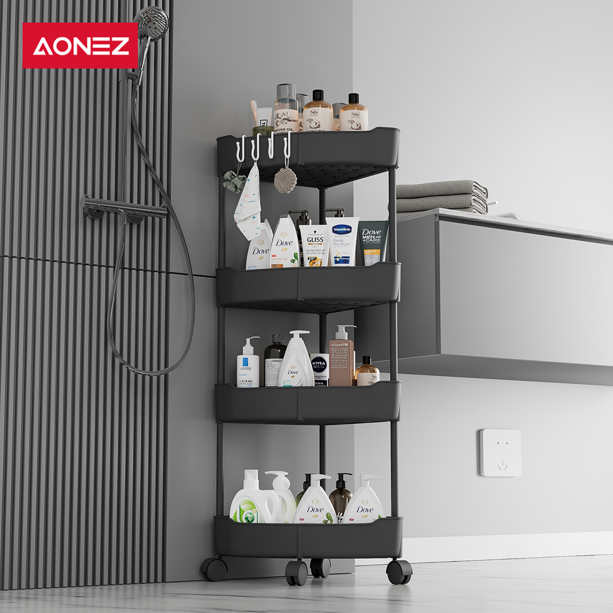 Jual AONEZ Rak Dapur Rak 4 Tingkat Dengan Roda Square Rak Susun ...