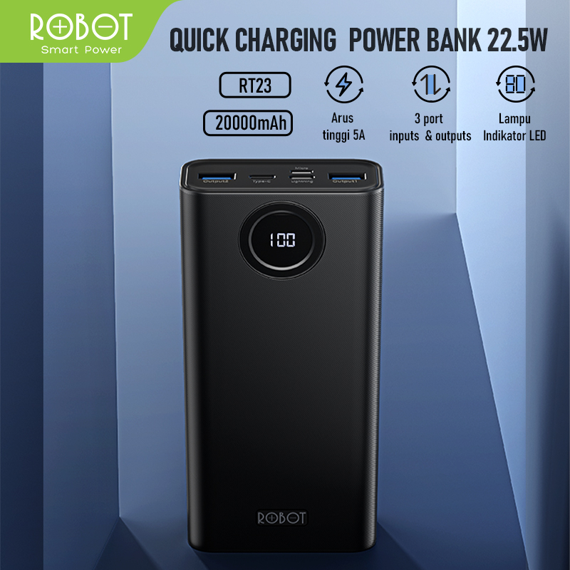 Jual PowerBank ROBOT 20000mah RT23 Quick Charging Powerbank 3 Port Original Garansi 1 Tahun ...