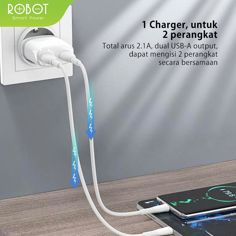 Jual ROBOT Kepala Charger Fast Charging Kabel Micro USB 2.1A Kepala ...