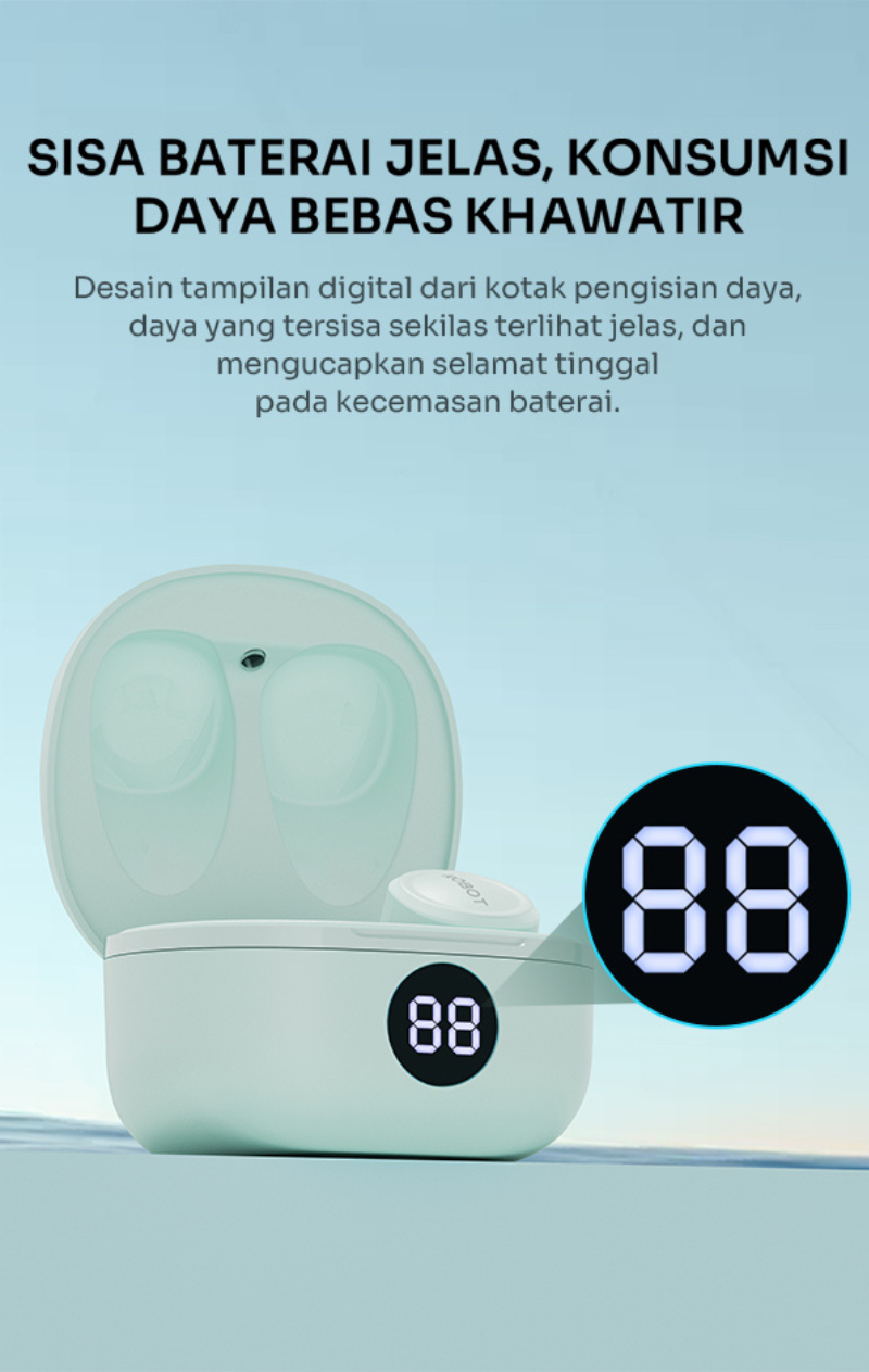 Jual ROBOT TWS True Wireless Bluetooth Earphone Airbuds T80 Water Resistant IPX 4 BT 5.3 ...