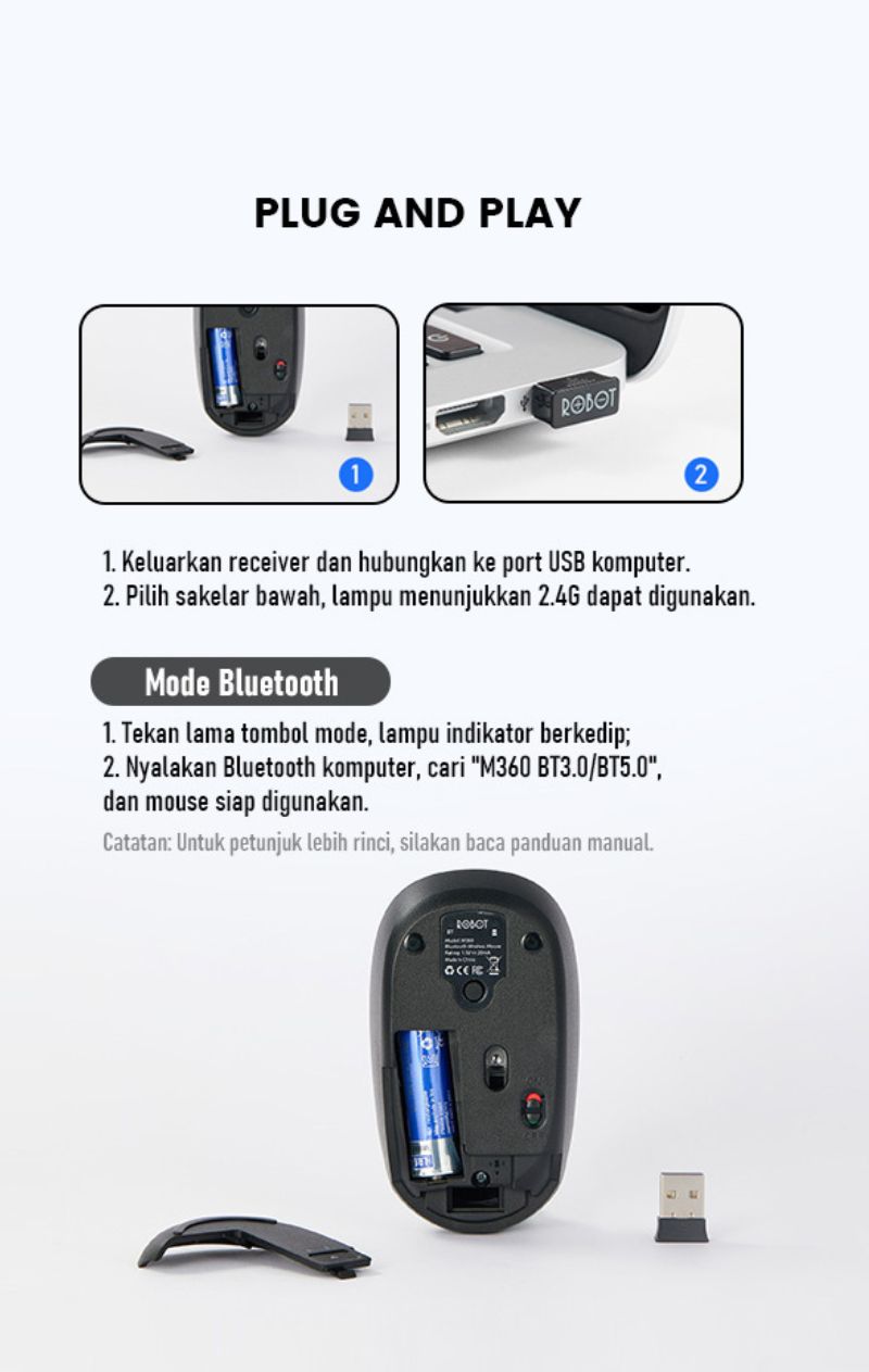 Jual ROBOT Mouse USB 2.4G Wireless & Bluetooth 5.0 Dual Mode Connection ...