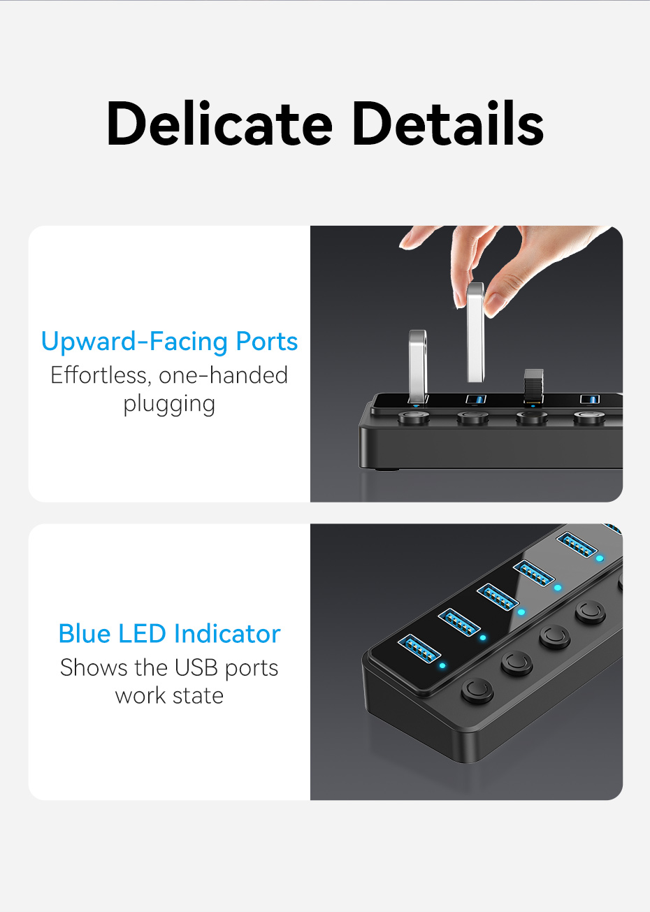 Jual Vention 8in1 USB Hub 2.0 3.0 With Individual Power Switches Led ...