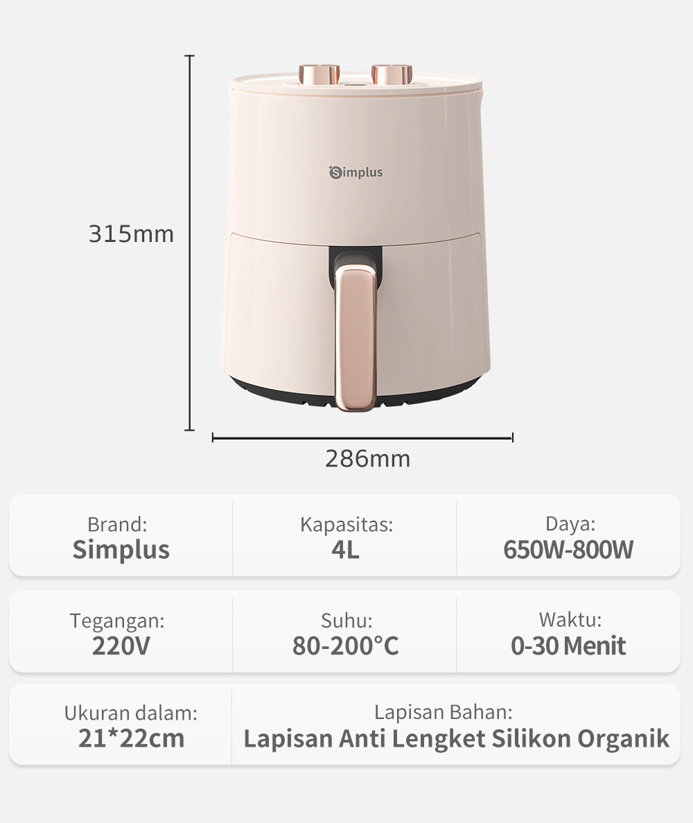 Jual Simplus Air Fryer 4L Low Watt 650w Penggorengan Sehat Tanpa Minyak Anti Lengket Tombol ...