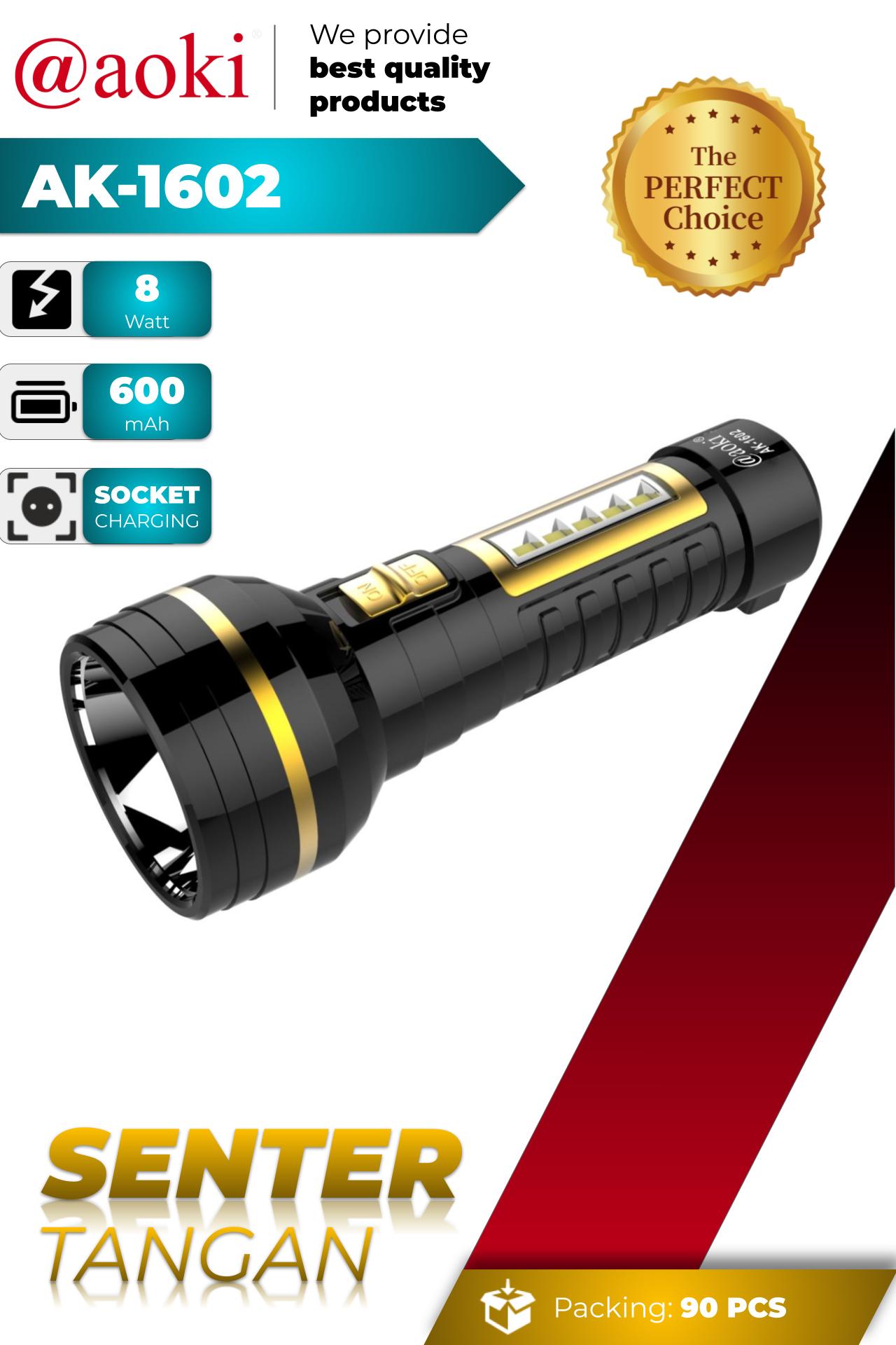 Jual AOKI Senter LED Isi Ulang 2-in-1 17cm LED 8W dengan Lampu Samping ...