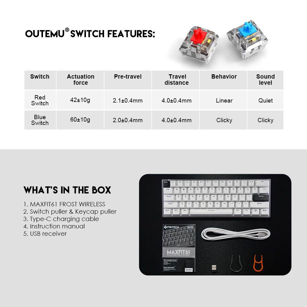 Jual Fantech MAXFIT61 FROST Wireless Hostwap Keyboard Gaming Mechanical ...