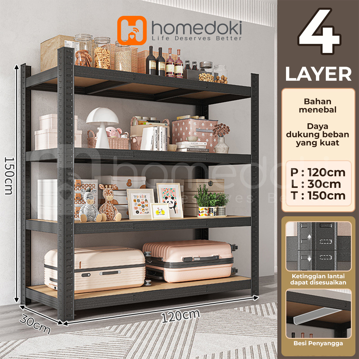 Jual Homedoki Rak penyimpanan 5 tingkat / 5 susun Rak gudang Serbaguna ...