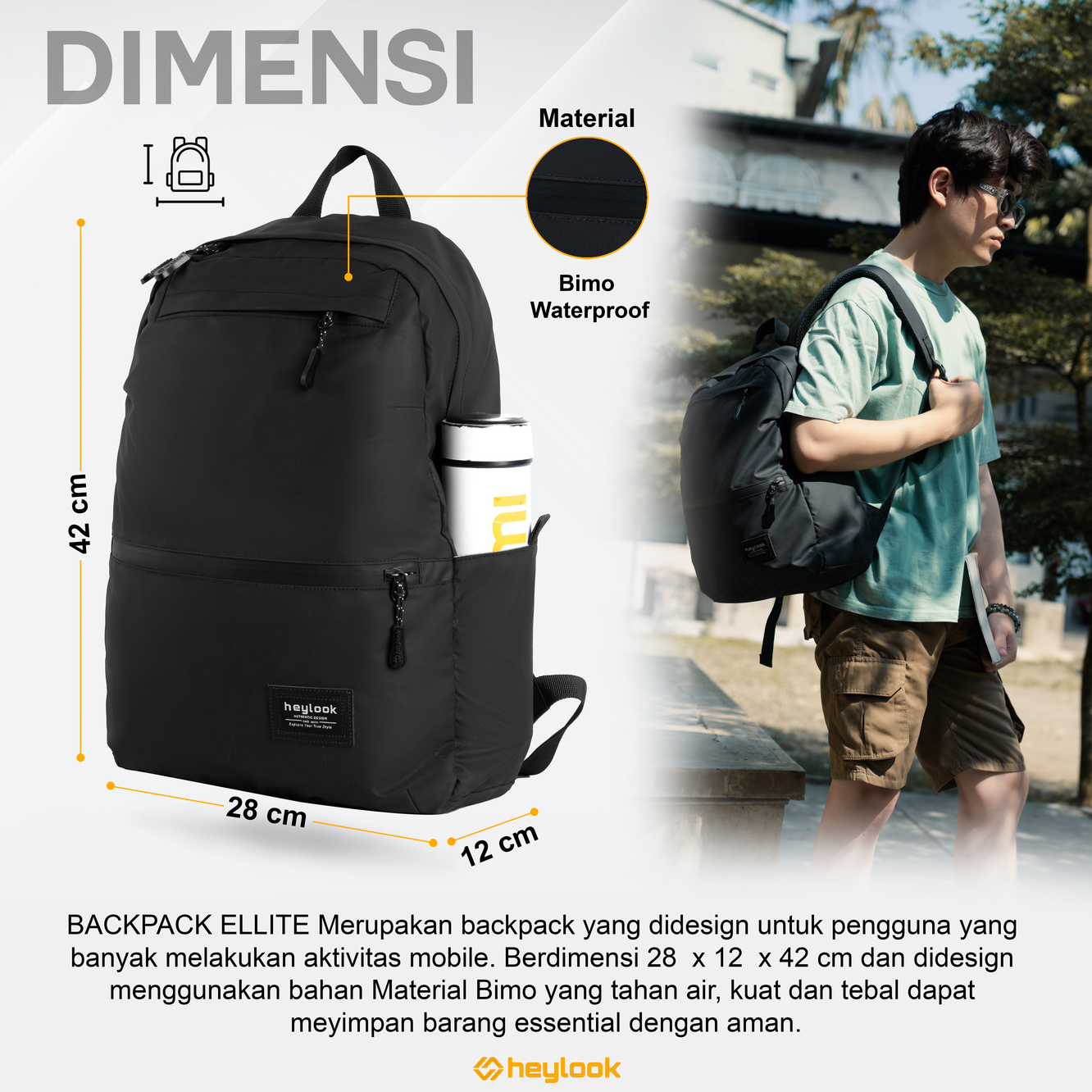 Jual HEYLOOK Official - Tas Ransel Laptop ELLITE Waterproof Backpack ...