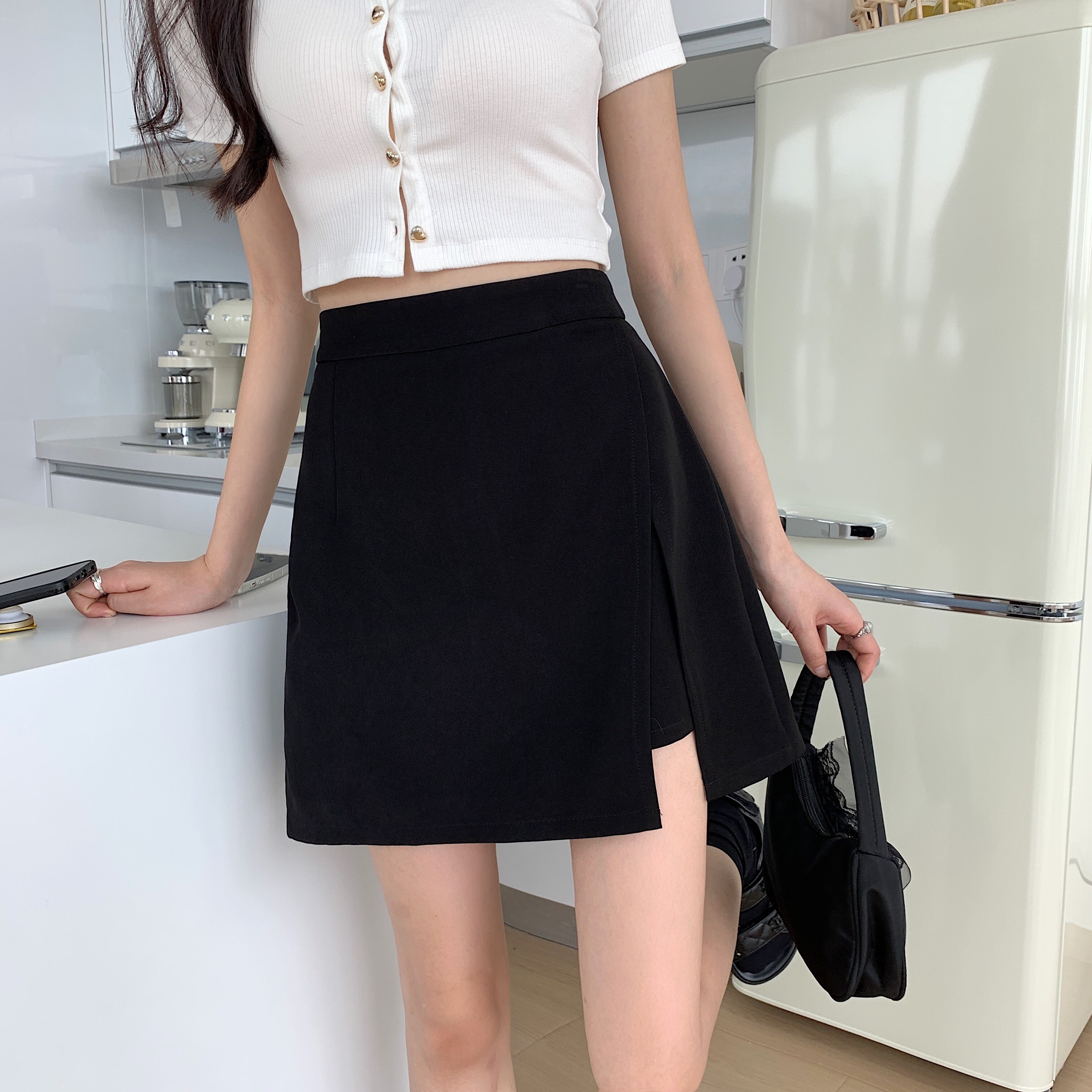 Jual Newlan DQ019 Mini Skirt With Side Split SLIT KOREAN HIGHWAIST STYLE SKORT LAYER SHORT PANTS ...