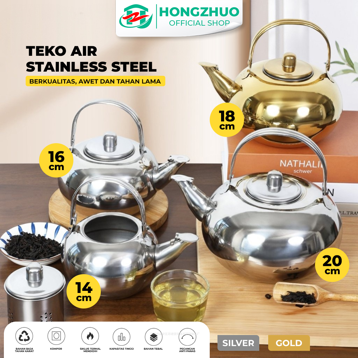 Jual Hongzhuo Teko Air Aladin Stainless Steel - Teko Teapot Bulat ...