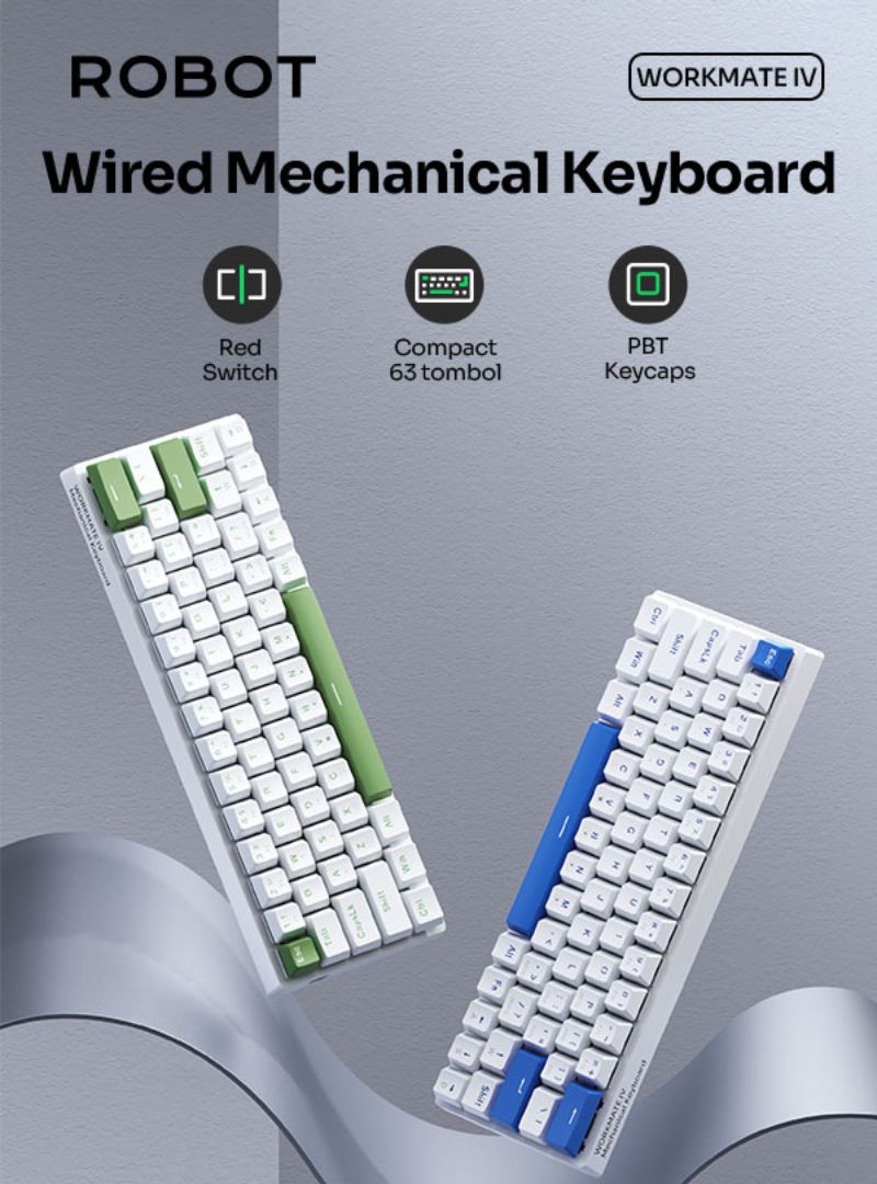 Jual ROBOT Mechanical Gaming Keyboard Wired Compact 63 Keys PBT Keycaps ...