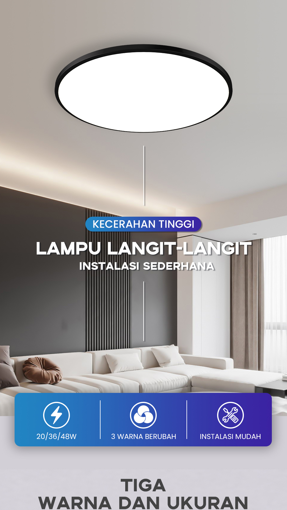 Jual HAN RIVER 3 Warna Lampu LED Kamar 48W 36W 20W Lampu Plafon ...