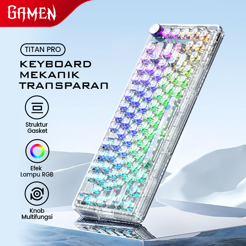 Jual GAMEN Titan Pro Transparent Mechanical Keyboard Gaming Knob ...