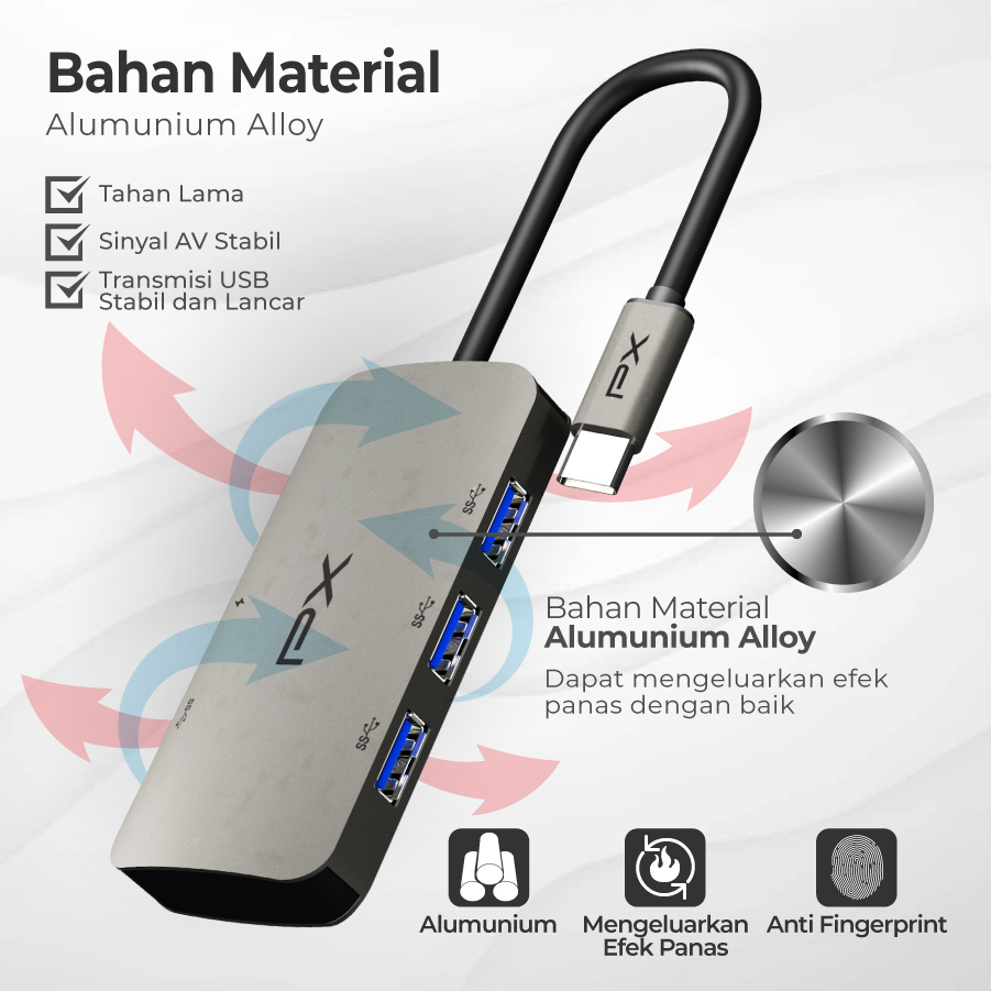 Jual Converter Hub Adapter 5 in 1 USB Type C 3.1 to USB 3.0 PX UCH50 ...
