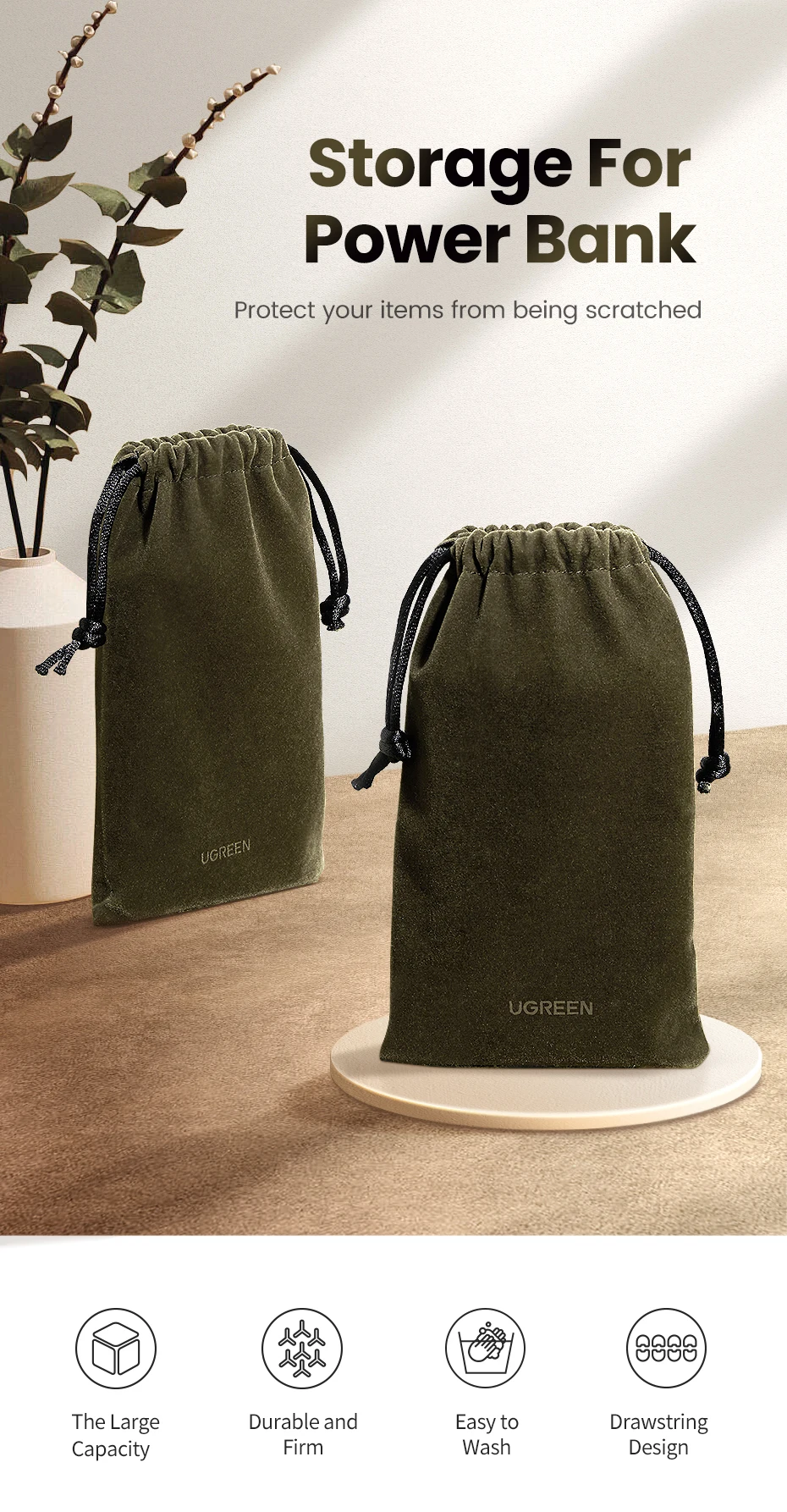 Jual UGREEN Drawstring Pouch Storage Bag Tas Serut Power Bank Hp 15108 ...