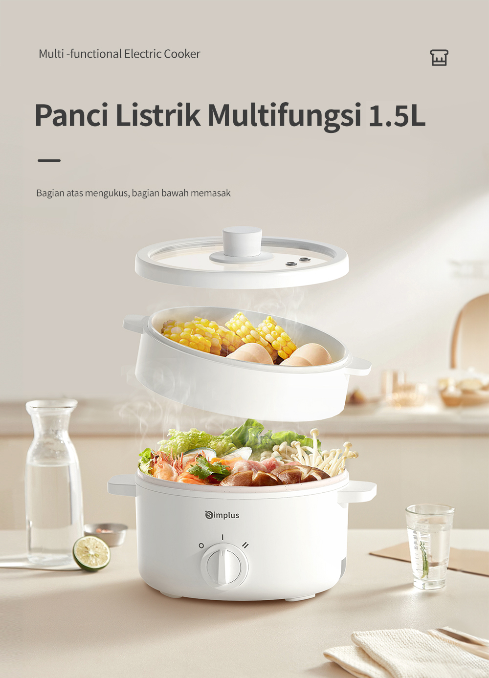 Jual Simplus Panci Listrik 1.5L Multifungsi Pengukus Anti Lengket ...