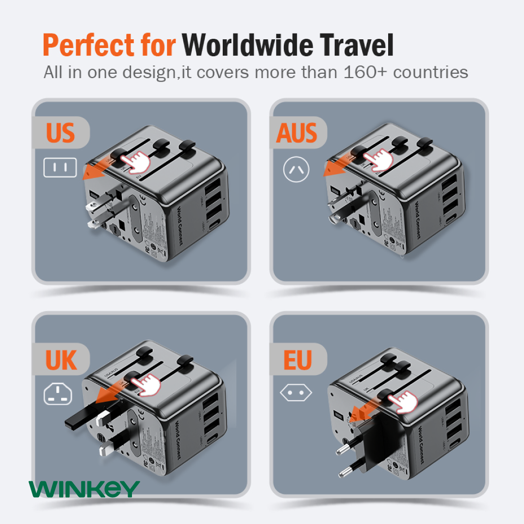 Jual WINKEY Universal Travel Adaptor UTA01 17W 3 Port USB-A + 1 Port ...