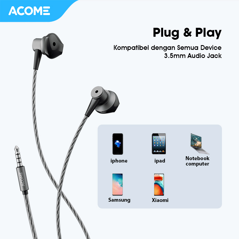 Jual Acome Wired Earphone Headset AluminumAlloy Garansi Resmi 1 thn ...