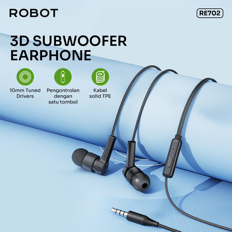 Jual ROBOT Wired Headset 3D Subwoofer Earphone Headset Kabel TPE Solid ...