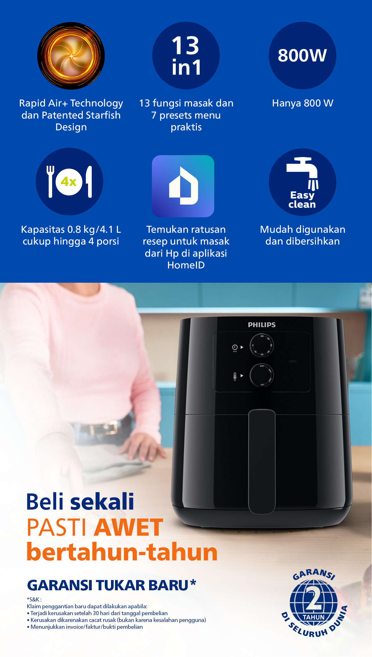 Jual Philips Airfryer Terbaik Low watt - 800 watt - HD9200/91 Analog - Multifungsi - air fryer ...