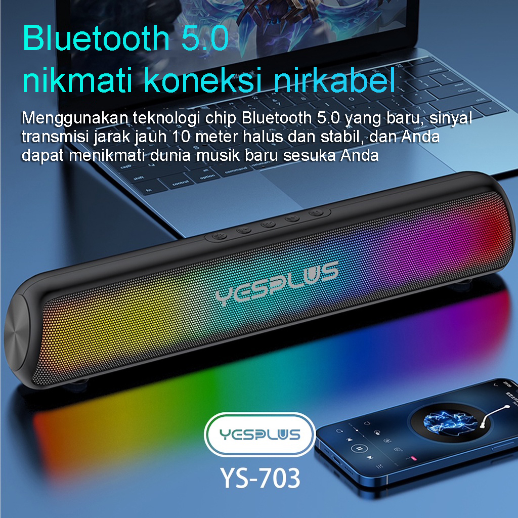 Jual Speaker Bluetooth YESPLUS YS-703 Soundbar RGB LED Light For Hanphone/Computer/PC/Laptop ...