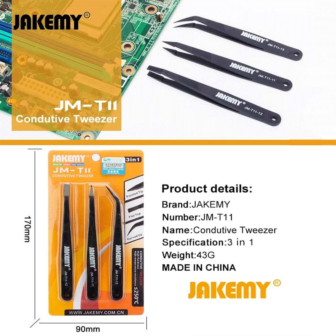 Jual Jakemy JM-T11 3 in 1 Professional Anti-static Pinset Tweezers Kit ...
