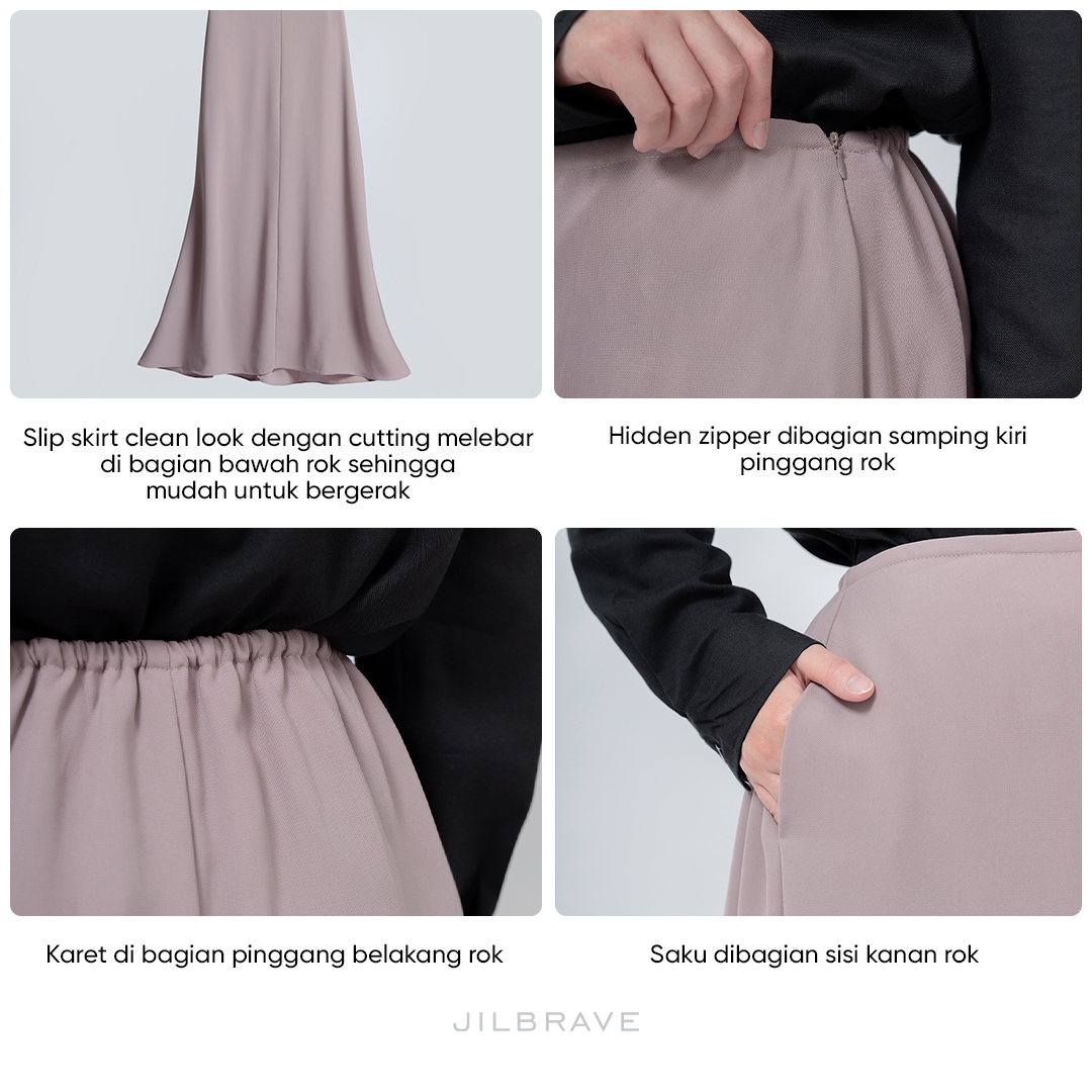 Jual JILBRAVE Sheryl Skirt Rok Panjang Slip Skirt Clean Look Cutting ...