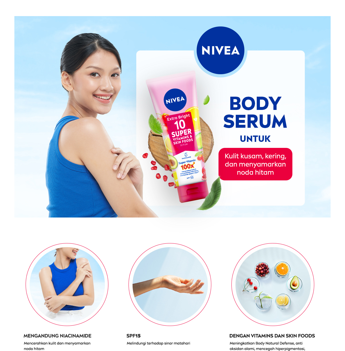Jual NIVEA Body Serum Extra Bright 10 Super Vitamins SPF15 170ml - Hand ...
