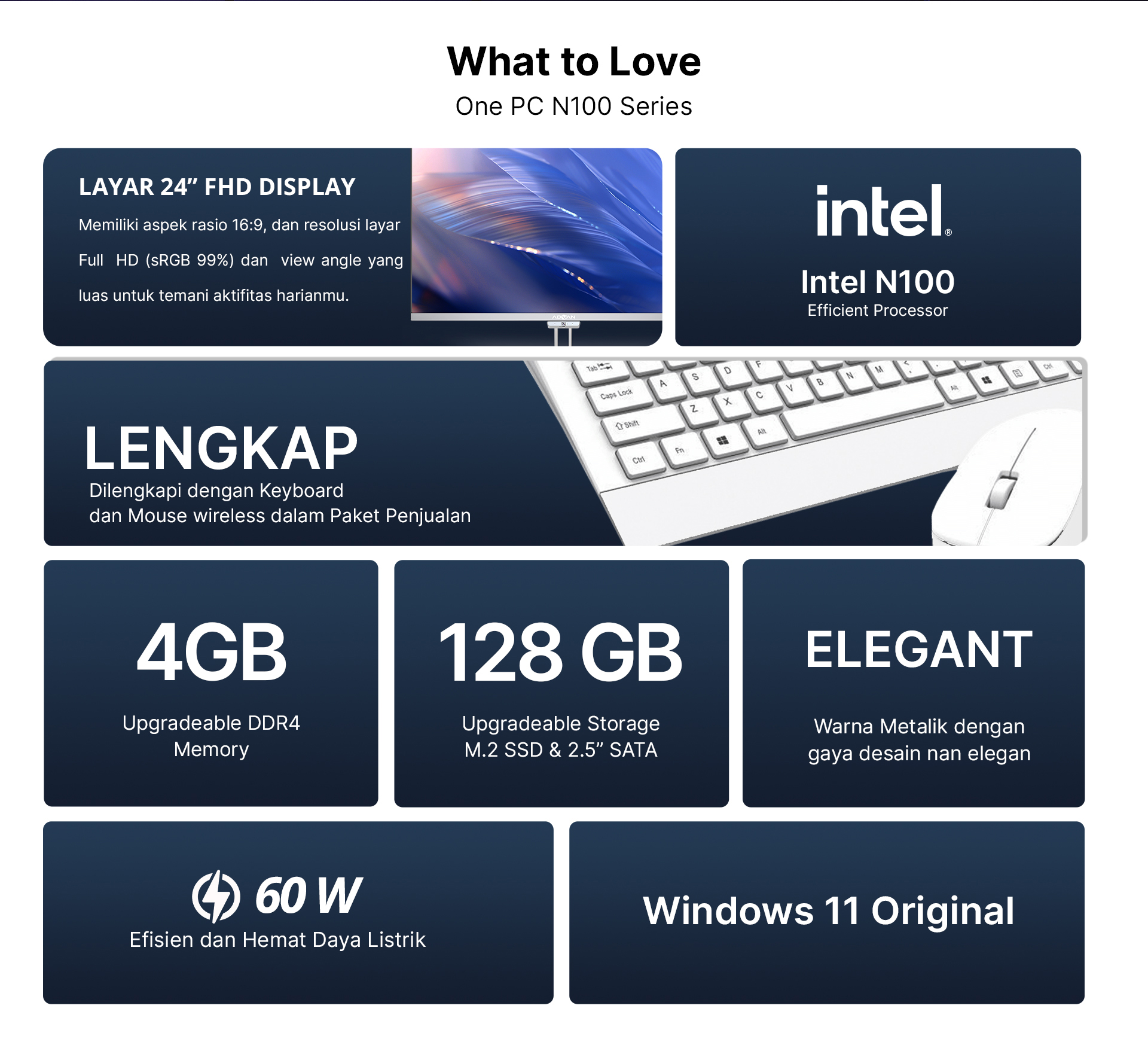 Jual ADVAN All in One PC AIO ONEPC Intel N100 99% SRGB 60W Power Saving Windows 11 | Shopee ...