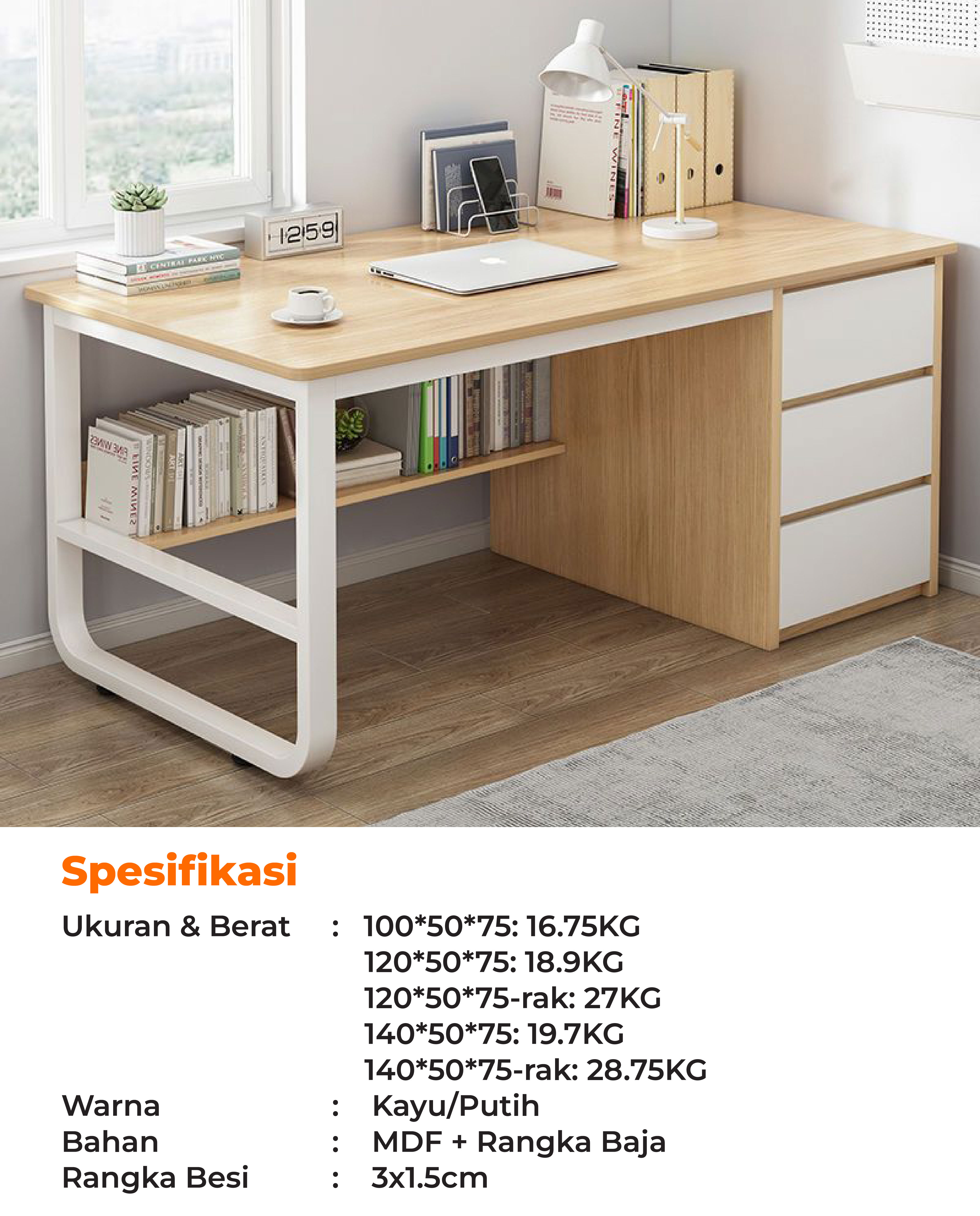 Jual Homedoki Meja Kantor / Meja Komputer / Meja Kerja Minimalis / 120cm Meja Belajar / Meja ...