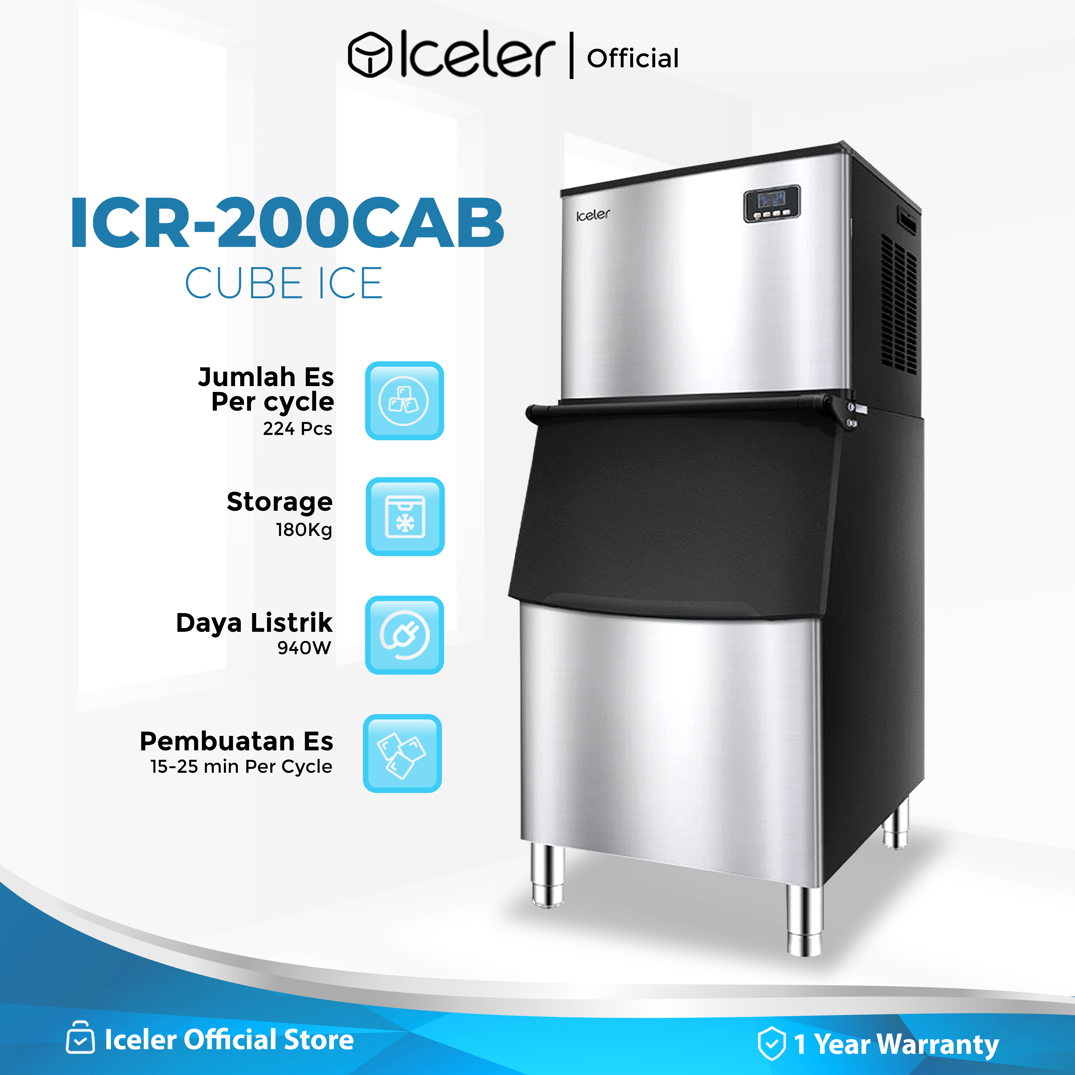 Jual Iceler Mesin Es Batu 200KG/24JAM 224 Kotak Es Cube Ice Maker ...
