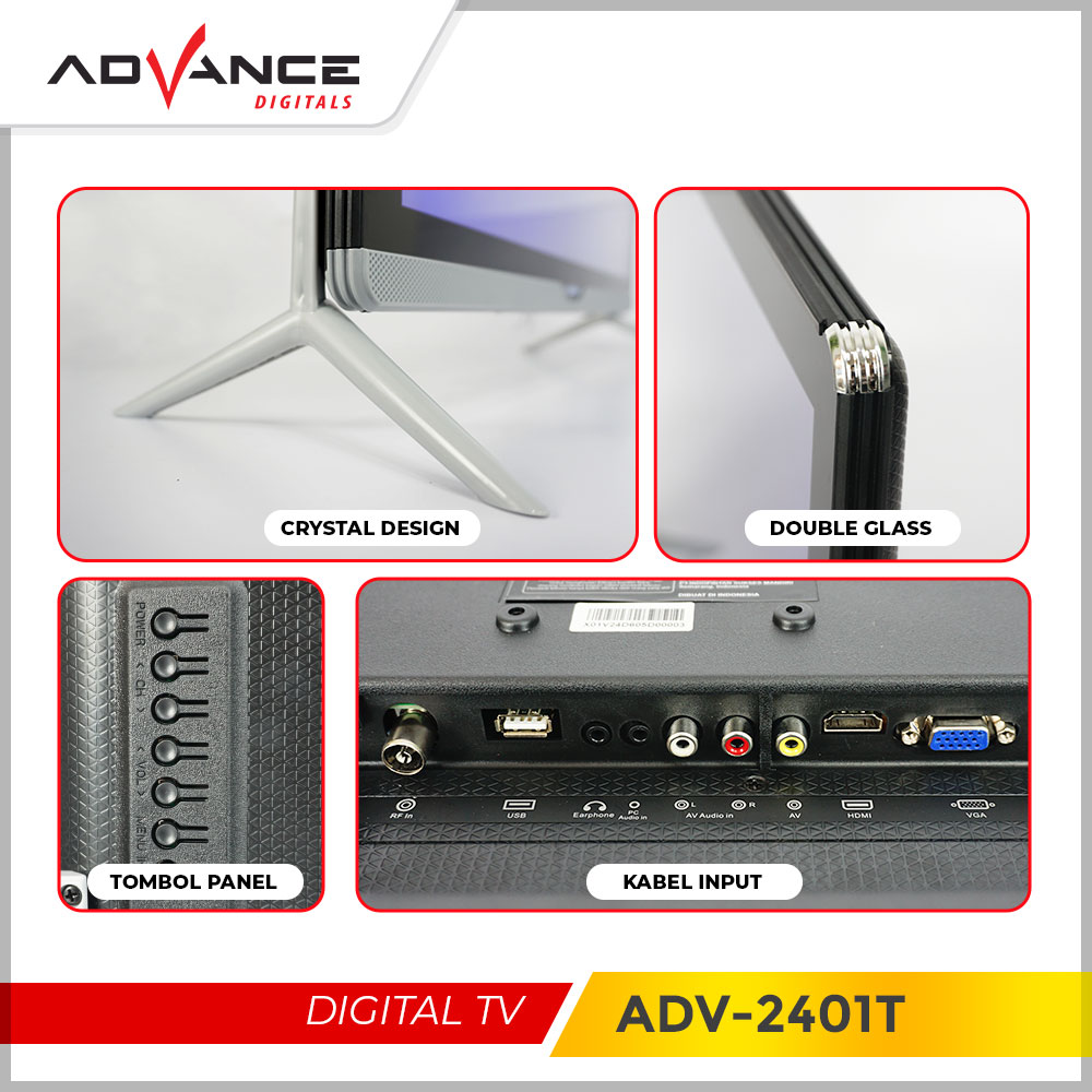 Jual ( GRATIS PACKING KAYU ) Advance Televisi Led Digital TV HD 24 inch Crystal Design FULL HD ...
