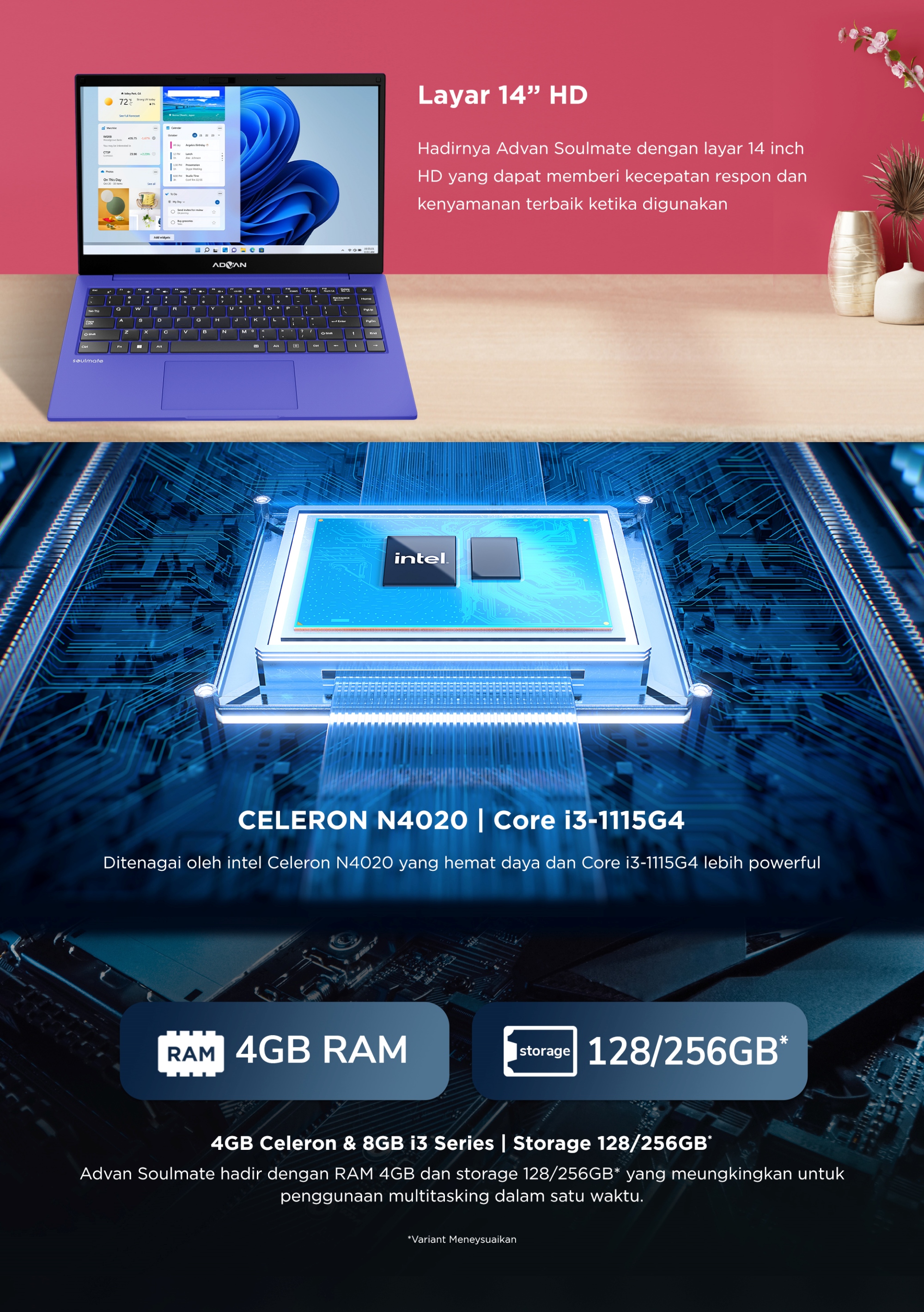 Jual ADVAN Laptop Notebook i3 Gen Intel 115G4 14" Inch FHD IPS 8GB ...