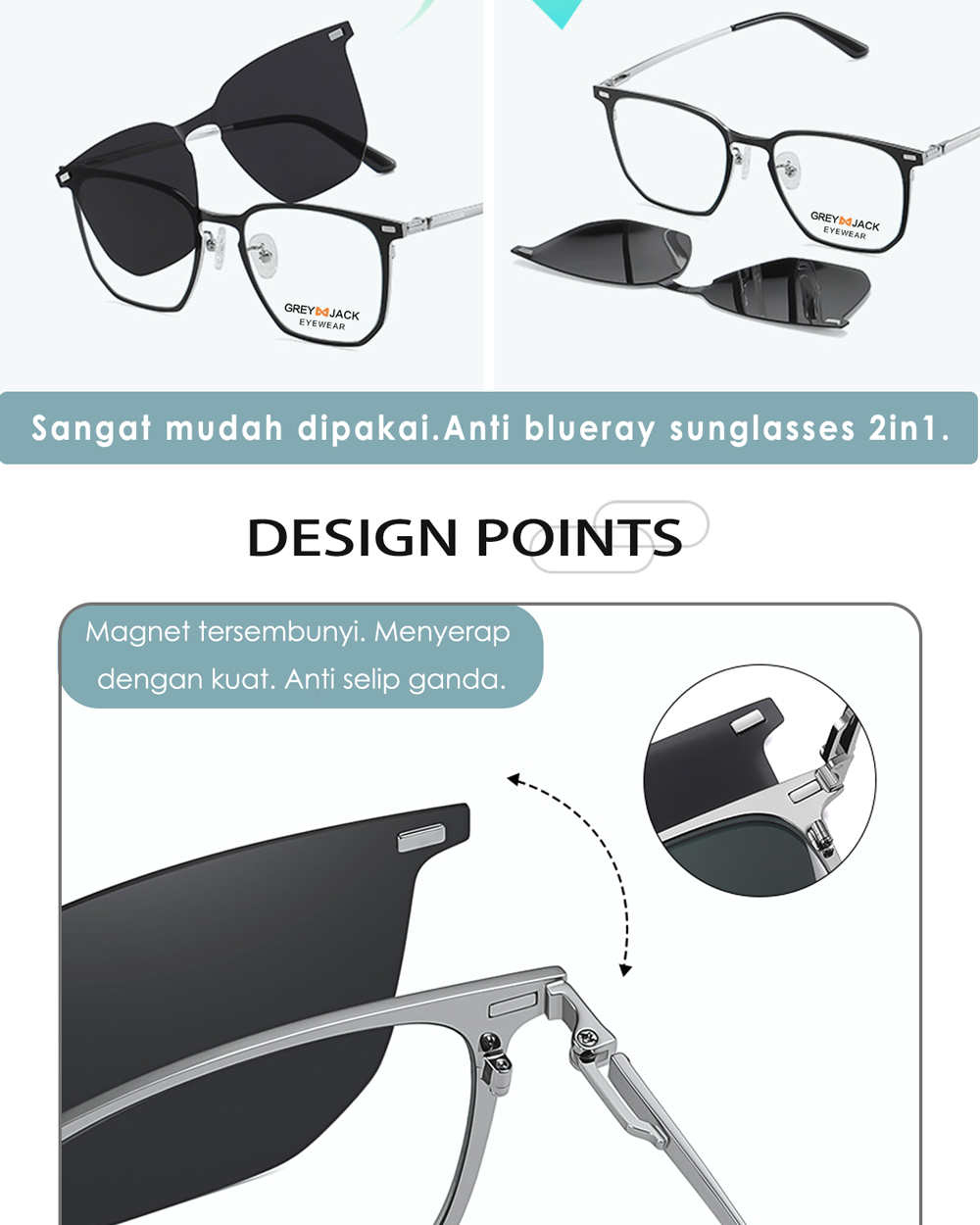 Jual Grey Jack Kacamata Blueray Clip On 2in1 Polarized Bahan Metal Kotak Unik Pria Wanita Bisa ...
