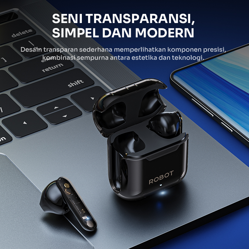 Jual Robot TWS Wireless Bluetooth 5.3 Earphone Airbuds Transparant Semi ...