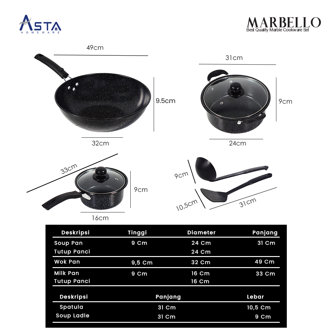 Jual ASTA Panci Set Marbello Lengkap 7 Pcs Anti Lengket | Kitchen Set ...