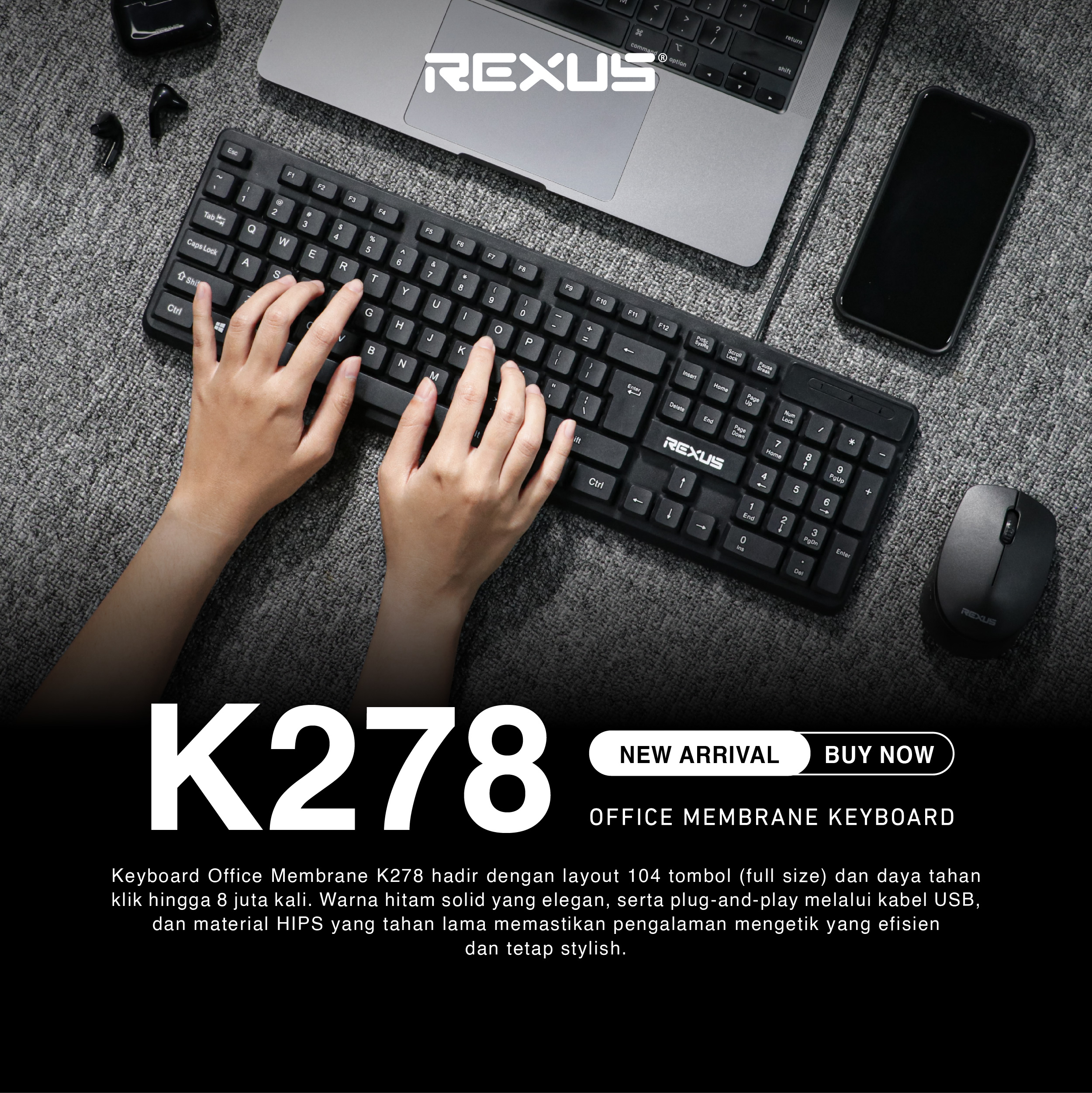 Jual Rexus Keyboard Office Membrane K278 | Shopee Indonesia