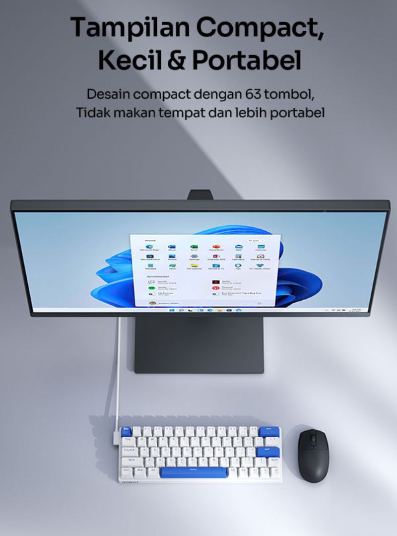 Jual ROBOT Mechanical Gaming Keyboard Wired Compact 63 Keys PBT Keycaps ...