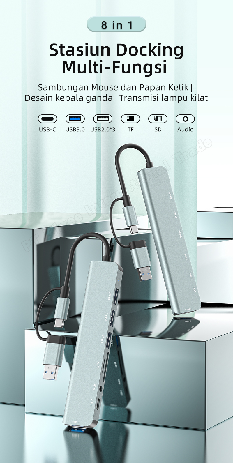 Jual KIVEE USB Hub Type C 8-in-2 Dual plug docking station KV-AD21 USB ...